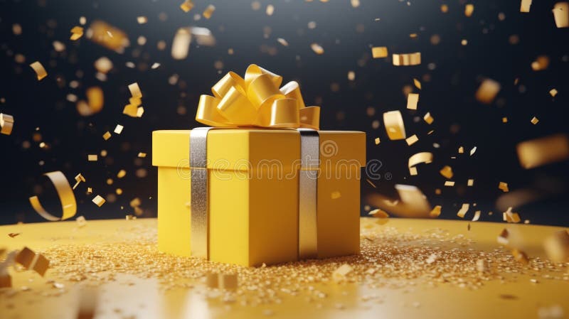 A Yellow Gift Box with a Shiny Gold Bow, Perfect for Special Occasions ...