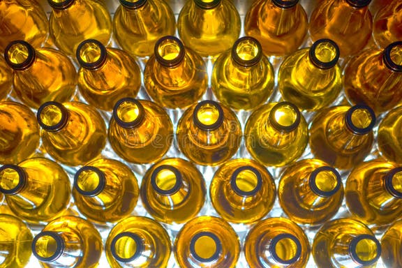 Yellow Glass Empty Beer Bottles, Top View Stock Image - Image of view ...
