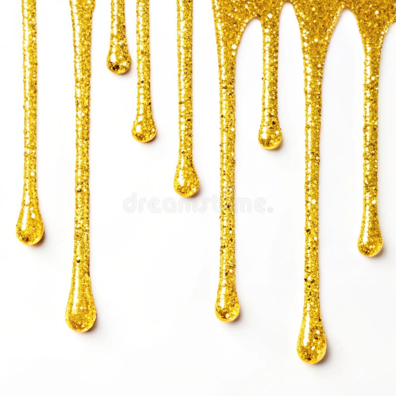 Yellow Glitter Paint Dripping Isolated on White Background Stock ...