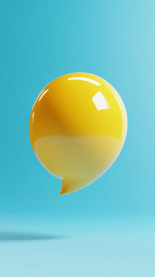 Yellow Glossy 3d Speech Bubble Floating on Blue Background, Communication Concept Stock ...