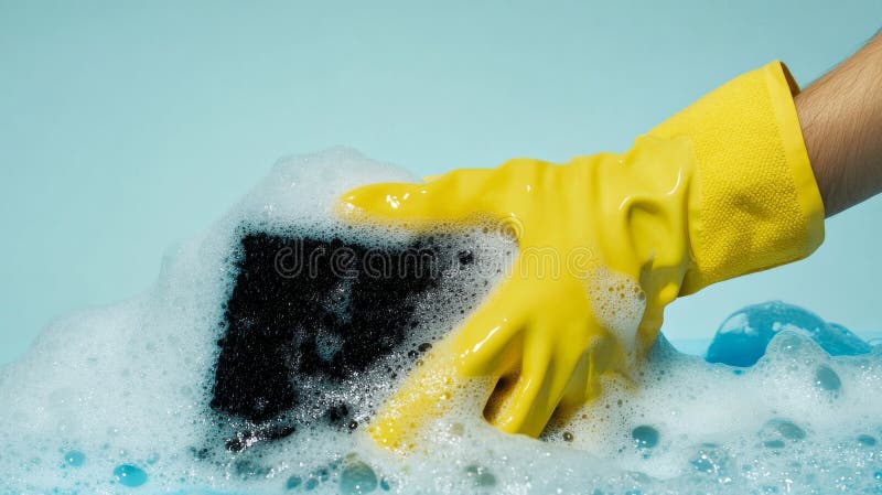 Yellow Gloved Hand Cleaning Sponge Soapy Water Stock Photos - Free ...