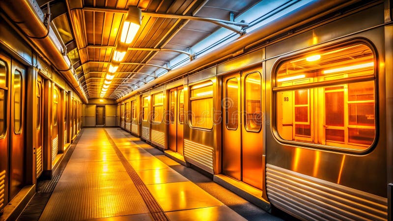 The Yellow Glow: a Subway Car Bathed in Golden Light AI Generated Stock ...