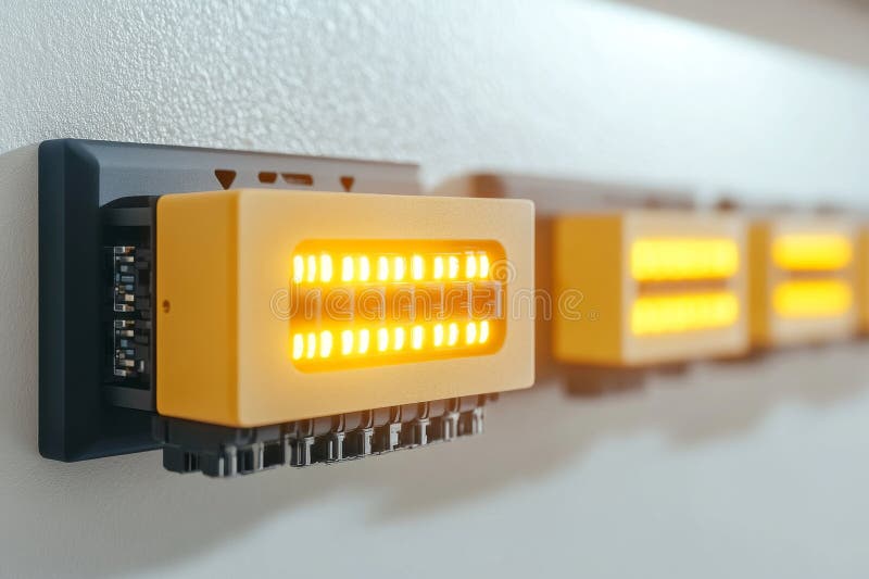 Yellow Glowing Lights on a Data Panel Representing Power Control Signal ...
