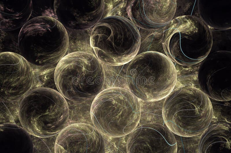 Yellow Glowing Pattern of Translucent Spheres on a Black Background ...