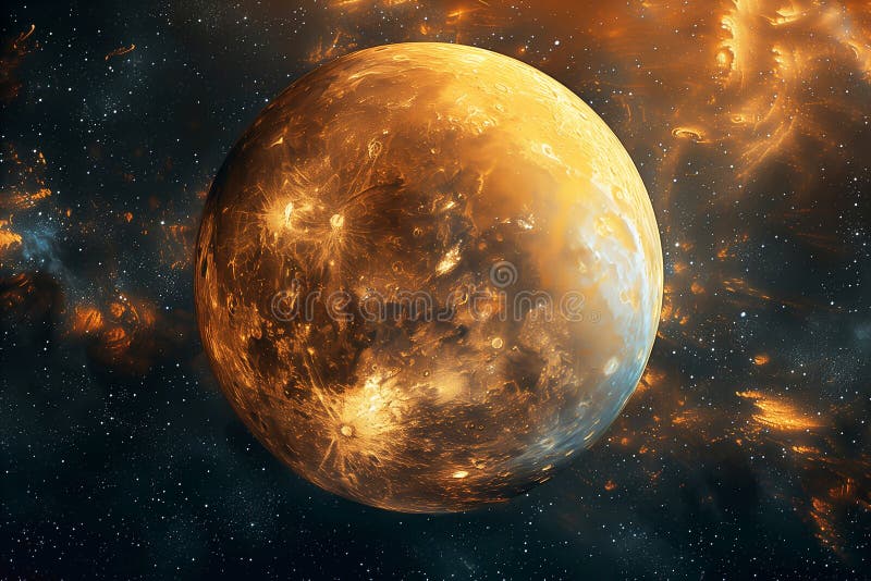 Yellow Glowing Planet and Nebulae in Space. Stock Photo - Image of ...