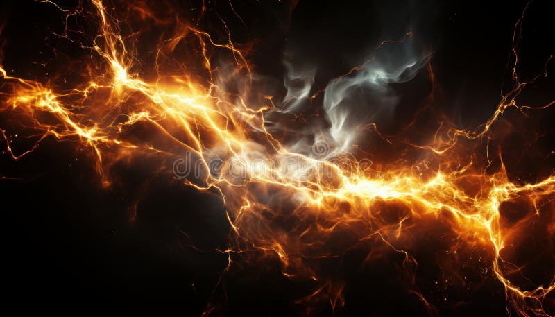 Yellow Glowing Thunder in Dark Clouds Stock Illustration - Illustration ...