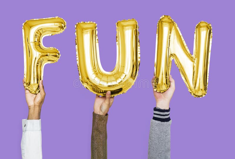 Yellow Gold Alphabet Balloons Forming the Word Fun Stock Photo - Image ...