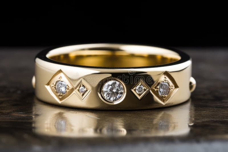 A Yellow Gold Band with a Trio of Diamonds in a Modern Geometric ...