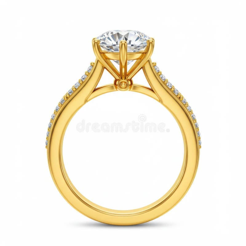 Yellow Gold Diamond Engagement Ring with Pav? Setting Stock Image ...