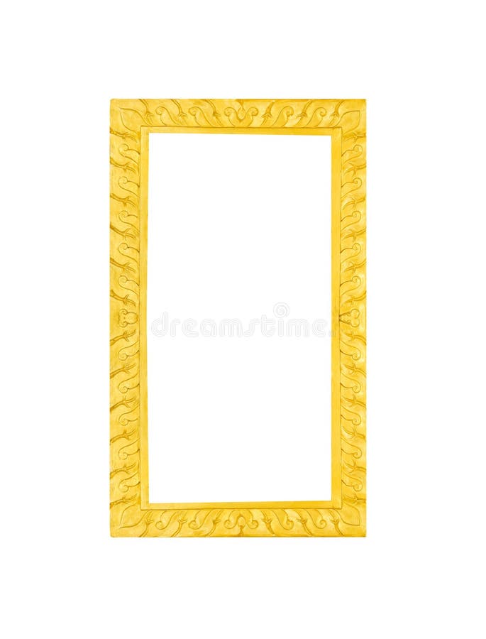 Yellow Gold Picture Frame with Rectangle Patterns Isolated on White ...