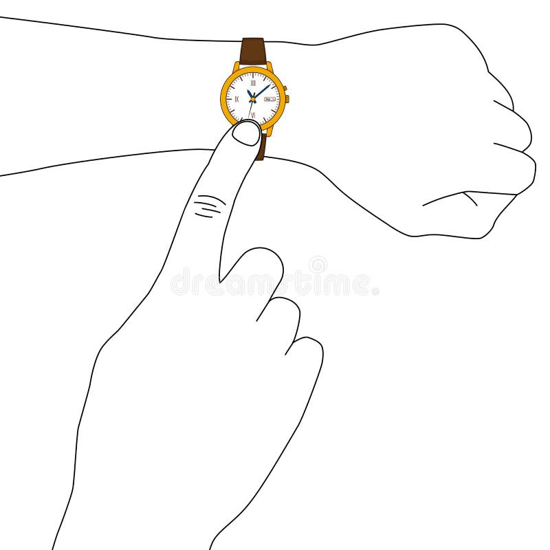 Yellow Golden Stylish Watch with Leather Strap on Hand Stock Vector ...