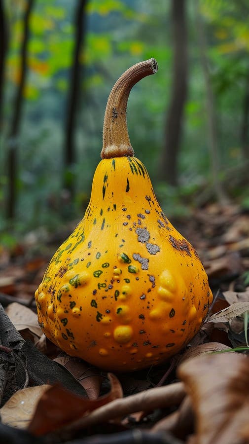 Yellow Gourd Sitting on the Ground in the Woods Stock Illustration ...