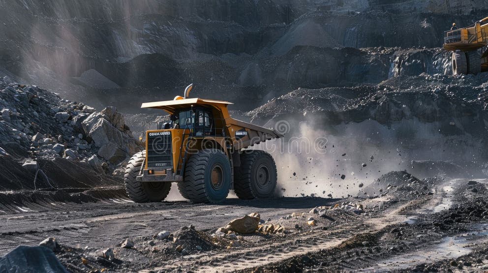 Yellow Grader in Construction Site at Coal Mine. Stock Illustration ...