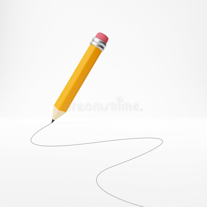 Yellow Graphite Pencil Drawing a Curved Line on White Paper Background ...