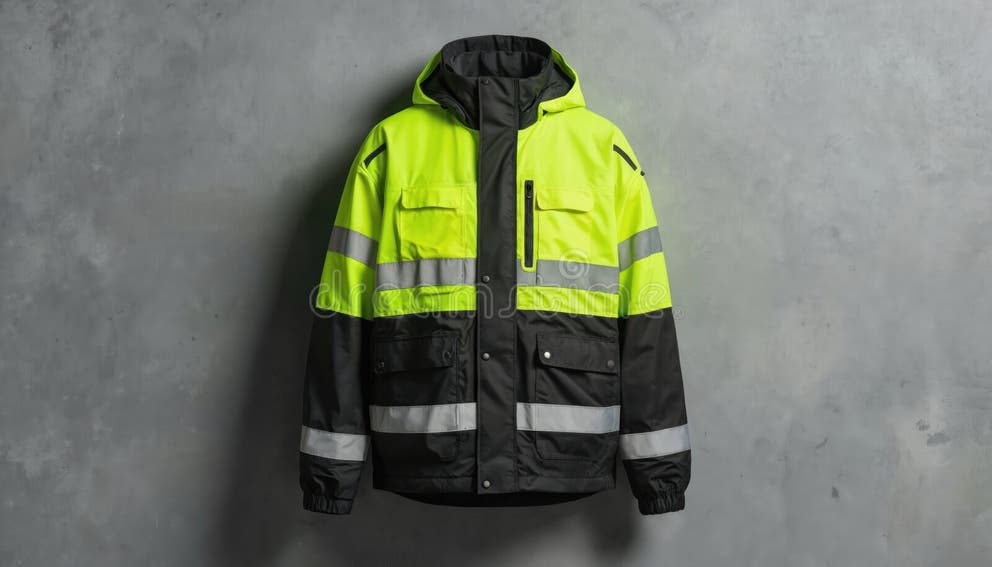 Yellow, Gray Construction Jacket Features Two Pockets, Zipper ...