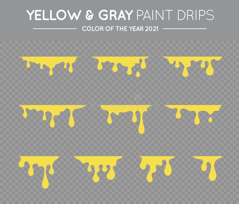 Yellow and Gray Dripping Paint Set. Liquid Drips. Paint Flows. Stains ...