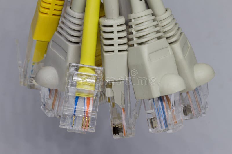 Yellow and Gray Ethernet Rj45 Cables on Gray Background Stock Photo ...
