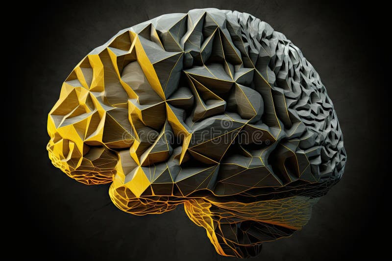 Yellow Gray Image of Human Brain in Triangular on Black Background ...