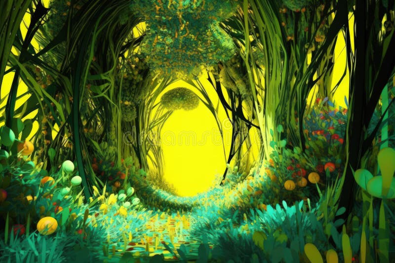Yellow Green Acid Forest Generative Ai Stock Illustration ...