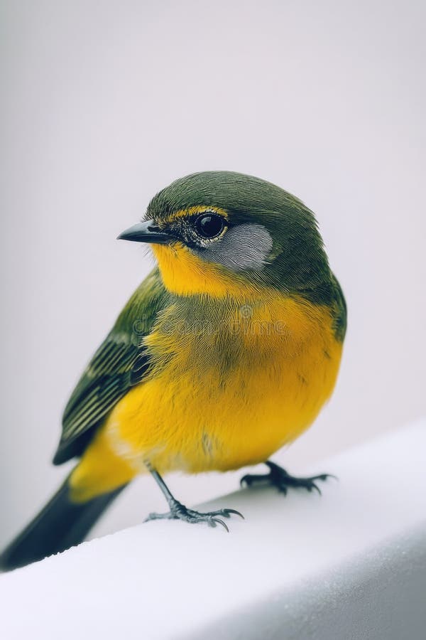 Yellow and Green Bird on Ledge Stock Photo - Image of feathered, avian ...
