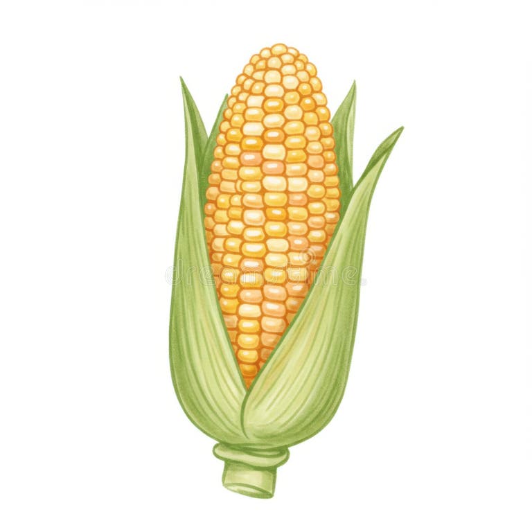 Yellow and Green Corn Illustration on White Background Stock ...