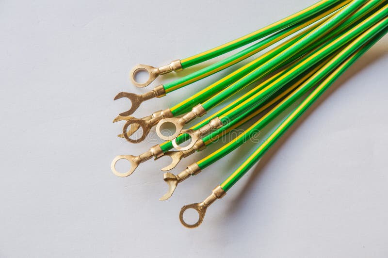 Yellow Green Electric Cable with Cable Lug Isolated on White Stock ...