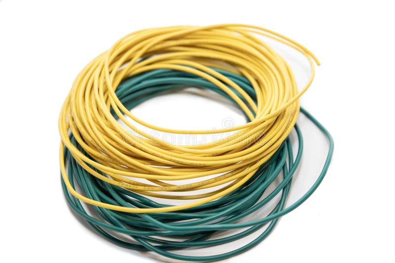 Yellow and Green Electric Cables Isolated Stock Photo - Image of ...
