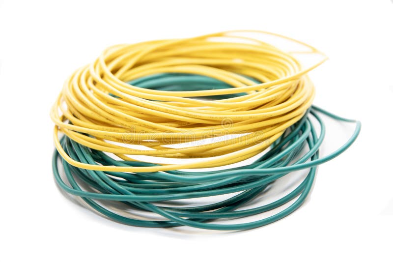 Yellow and Green Electric Cables Isolated Stock Photo - Image of ...