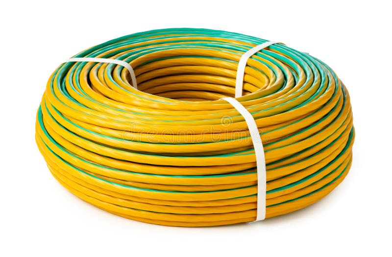 Yellow and Green Electrical Wire Roll on White Background Stock Photo ...