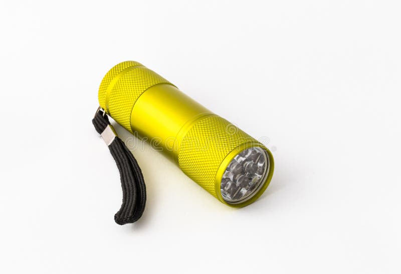 Yellow-green Led Aluminum Flashlight on a White Background Stock Image ...