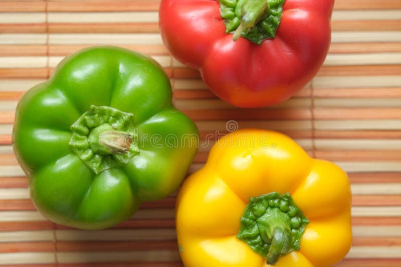 Yellow Green and Red Capsicum on Table, Top View Stock Photo - Image of ...