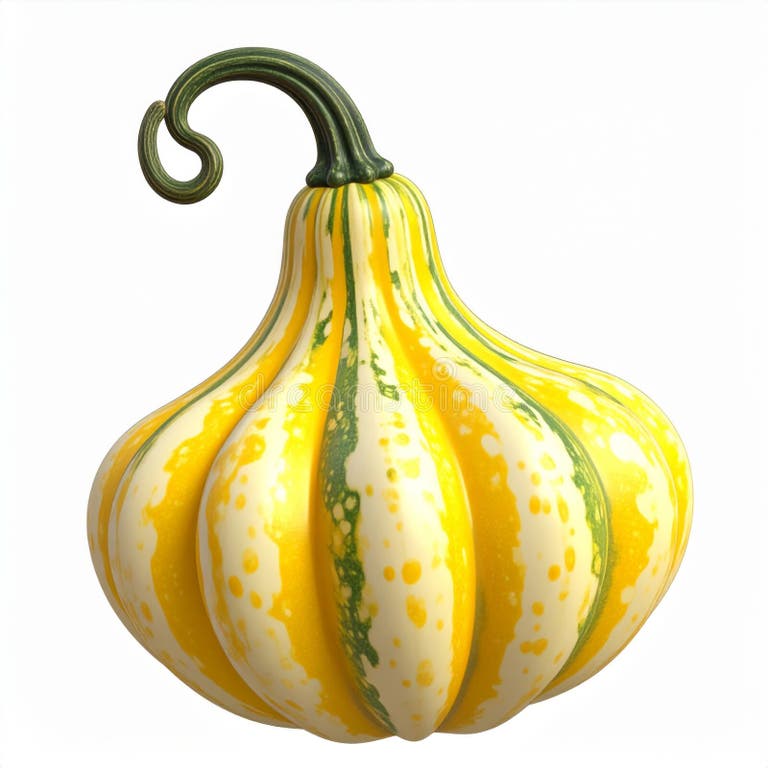 Yellow and Green Striped Gourd on White Background Stock Illustration ...