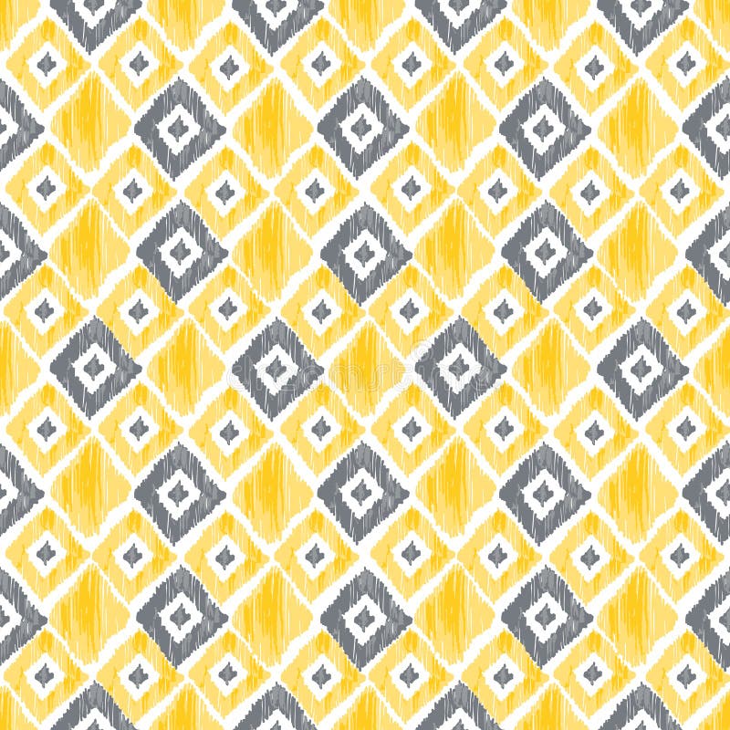 Yellow and Grey Ethnic Seamless Pattern. Icat Abstract Geometric Vector ...