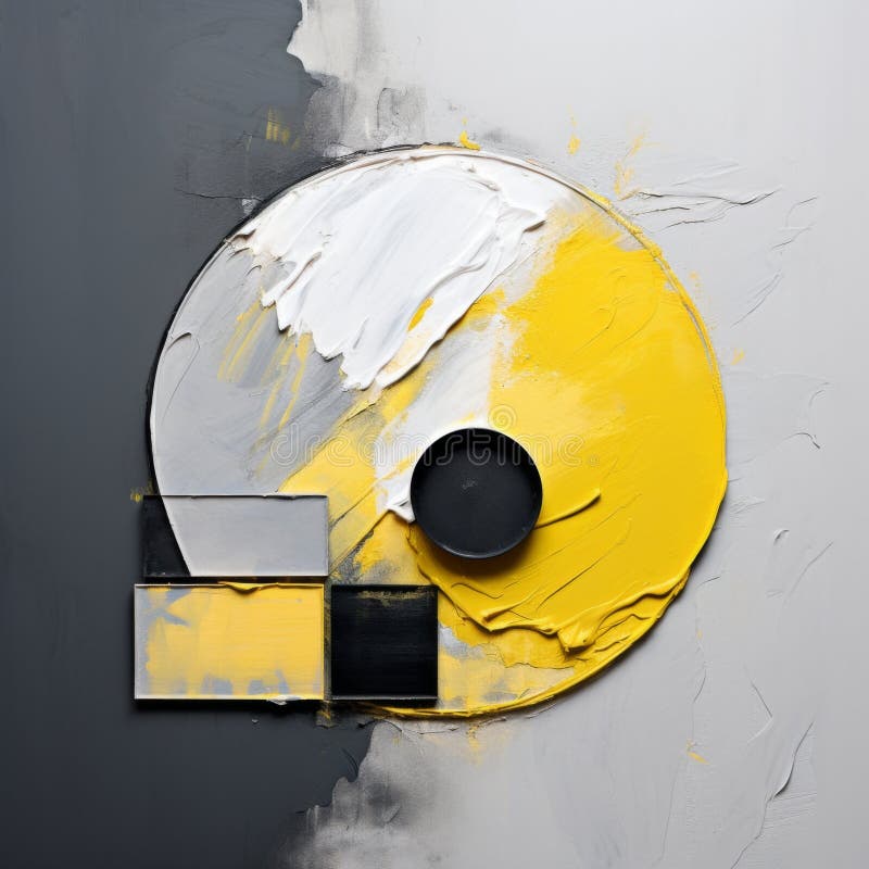 Yellow and Grey Painted Circle with Rectangle and Round Cutouts on a ...