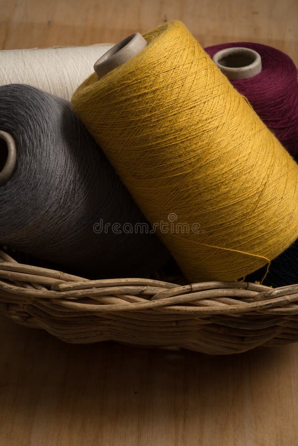Yellow, Grey, Red, and White Thread in Basket Stock Image - Image of ...