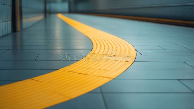 Yellow Guiding Line on Tiled Floor in a Transit Station for Safe ...