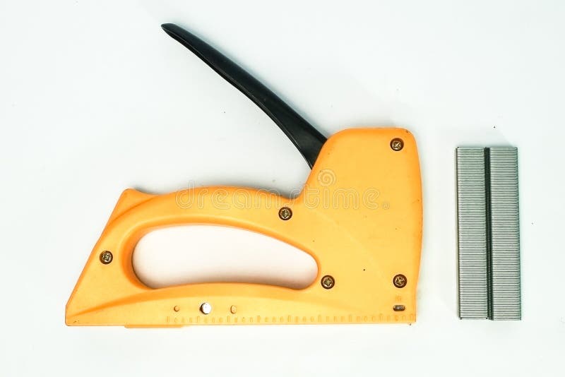 Yellow Gun Tacker with Staples, on White Background Stock Image - Image ...