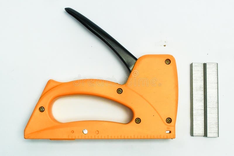 Yellow Gun Tacker with Staples, on White Background Stock Photo - Image ...