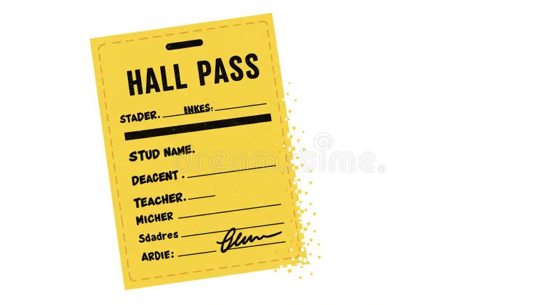 Yellow Hall Pass Featuring Fields for Student Name, Date, Teacher, and Other Details. the Stock ...