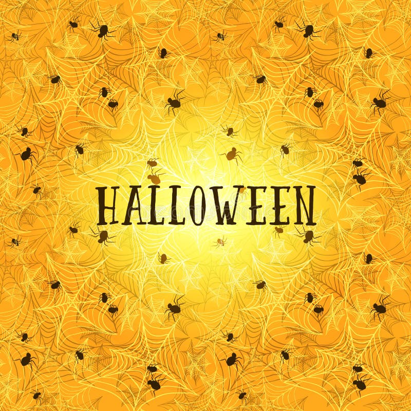 Yellow Halloween Background with Spider Web or Gossamer Pattern Stock ...