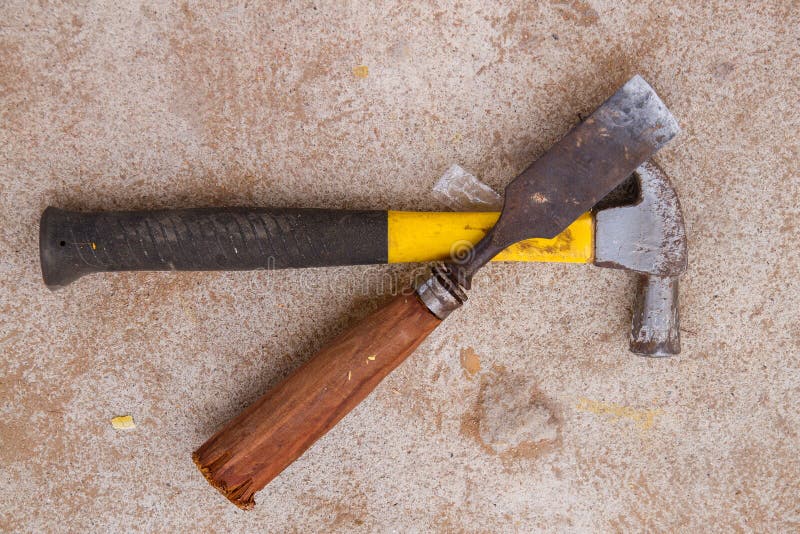 Yellow Hammer and and Chisel Tool Placed on Concrete Floor Stock Image ...