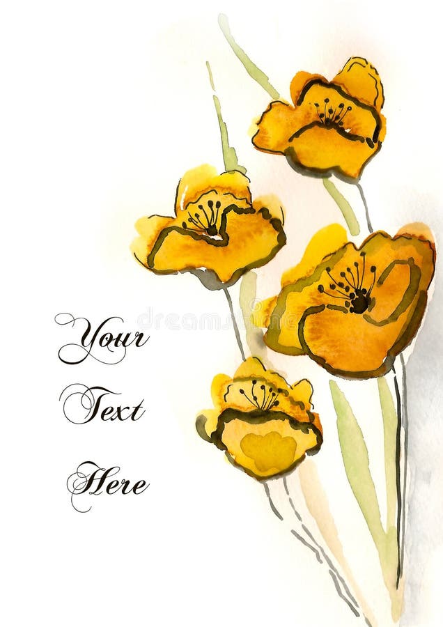 Yellow Hand-painted Flowers Stock Illustration - Illustration of ...