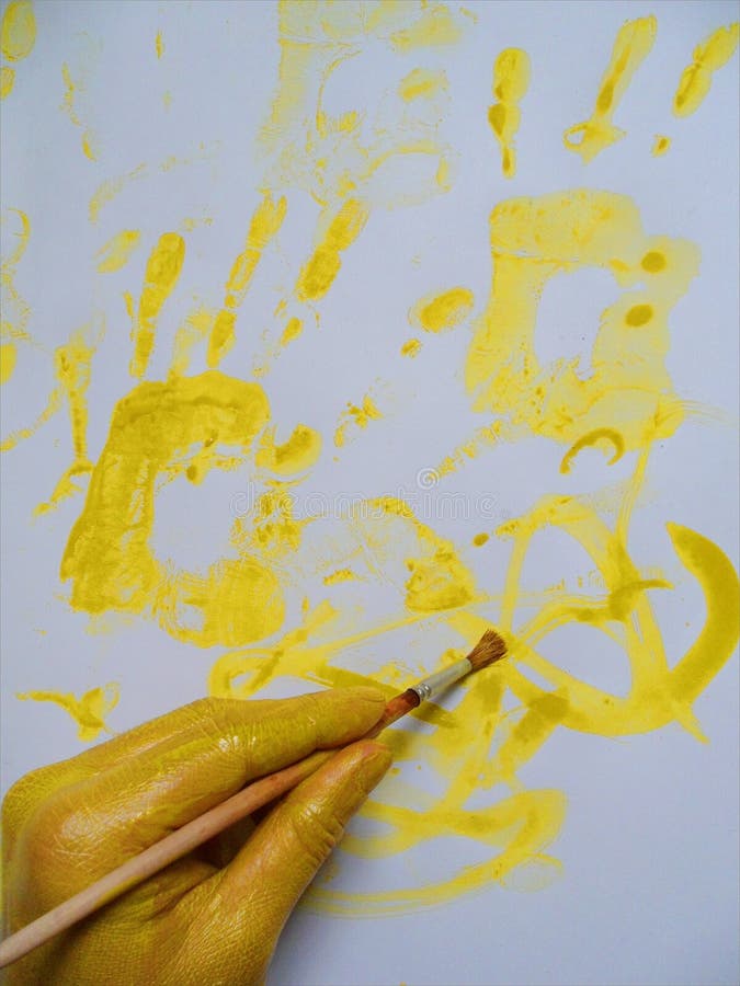Yellow Hand Yellow Traces on White Paper Stock Photo - Image of traces ...