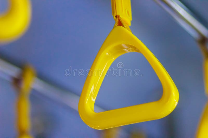 Inside the Bus Yellow Hand Grip for the Passenger To Hold Stock Image ...