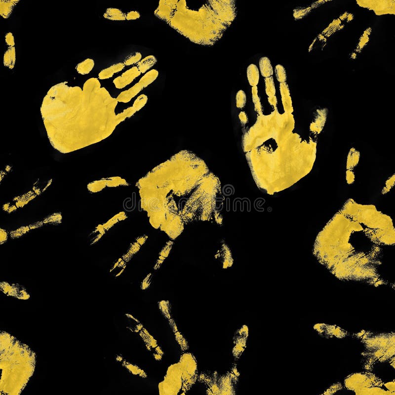 Yellow Handprints on Black Background Stock Image - Image of conceptual ...