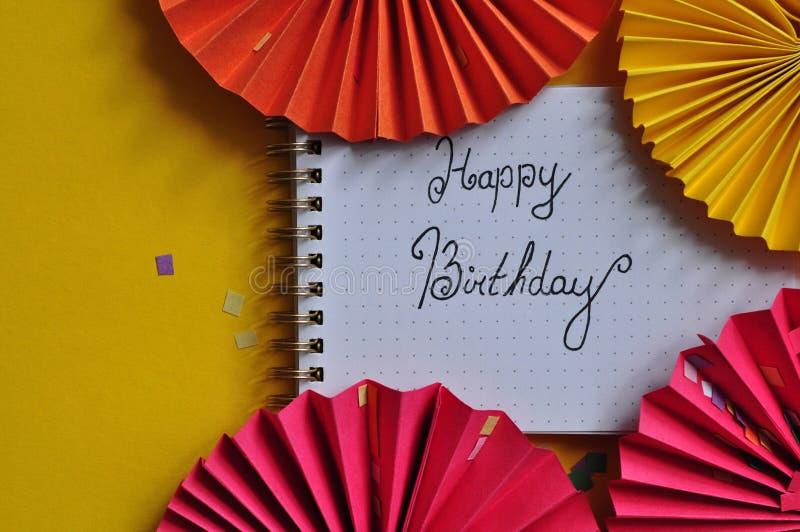 Notebook with Hapy Birthday Write on Yellow Background Stock ...