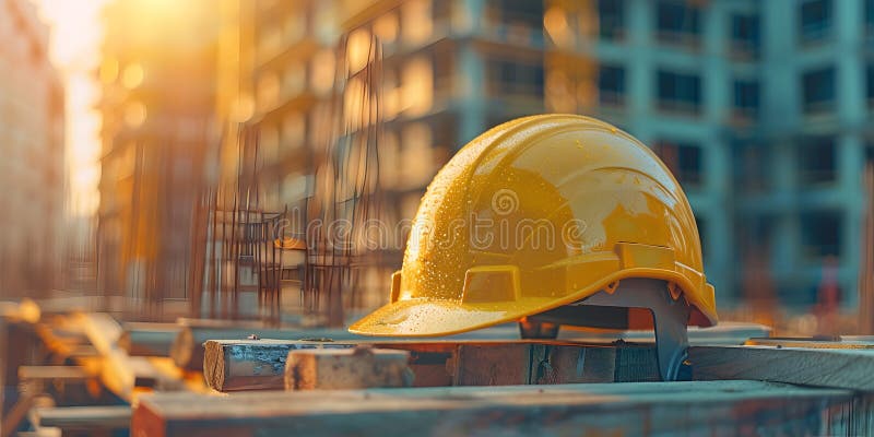 Yellow Hard Hat on Construction Site at Sunrise,Labor Day Worker ...