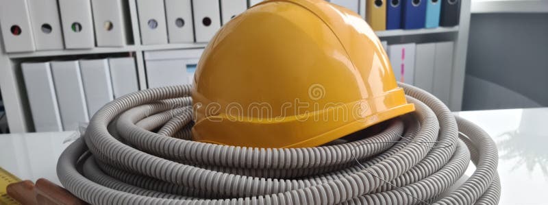 Yellow Hard Hat Construction Tool on Table Closeup Stock Photo - Image ...