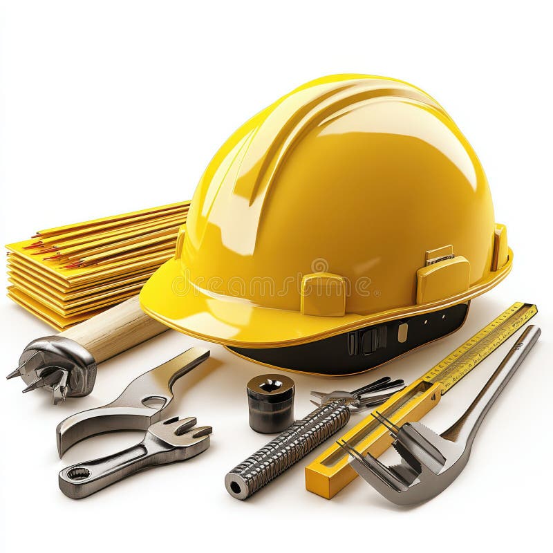 Yellow Hard Hat Construction Tools Safety Equipment Work Site Stock ...