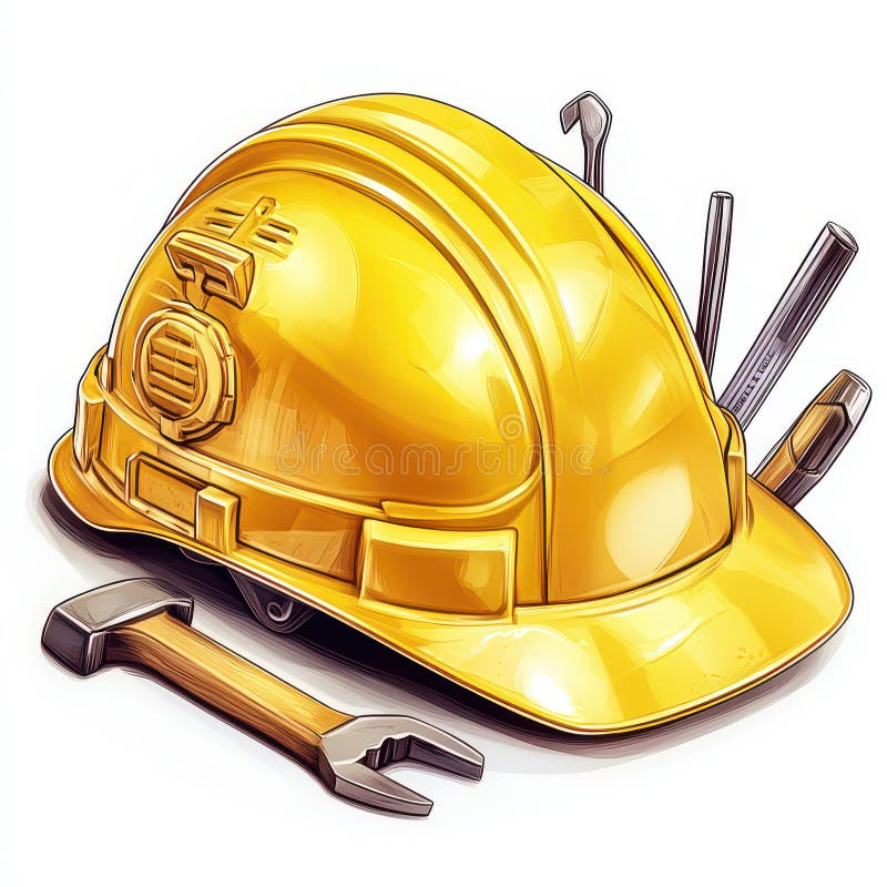 Yellow Hard Hat Construction Tools Safety Work Stock Illustration ...